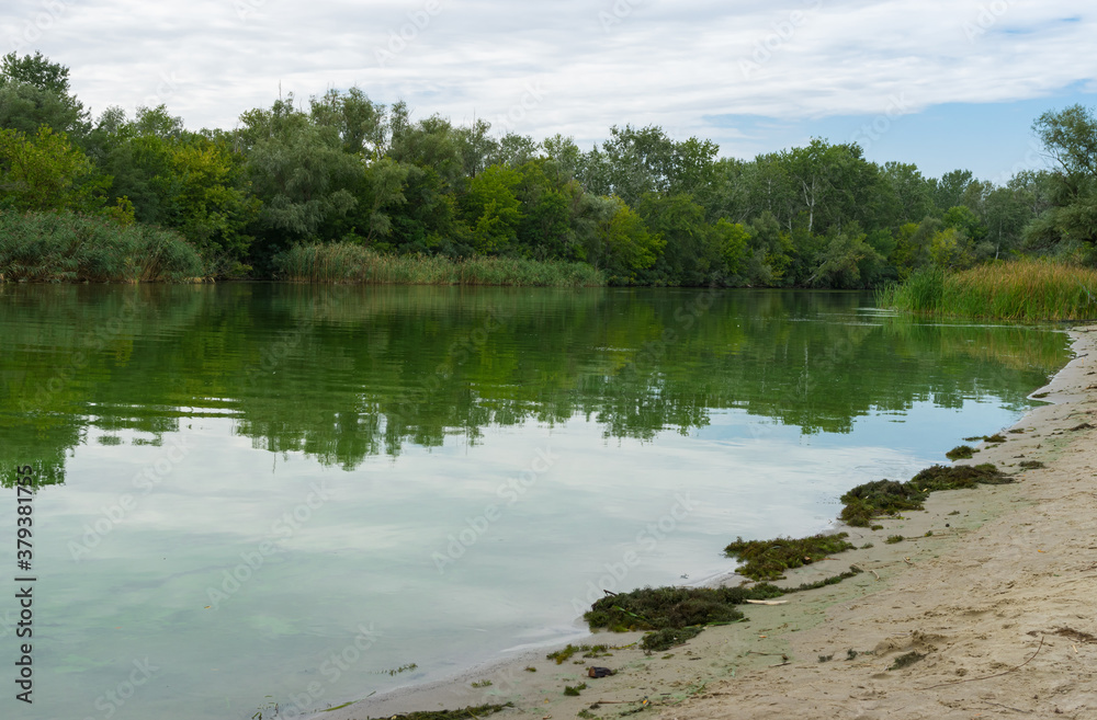 Late summer landscape with Oril river (left inflow of Dnipro river ...