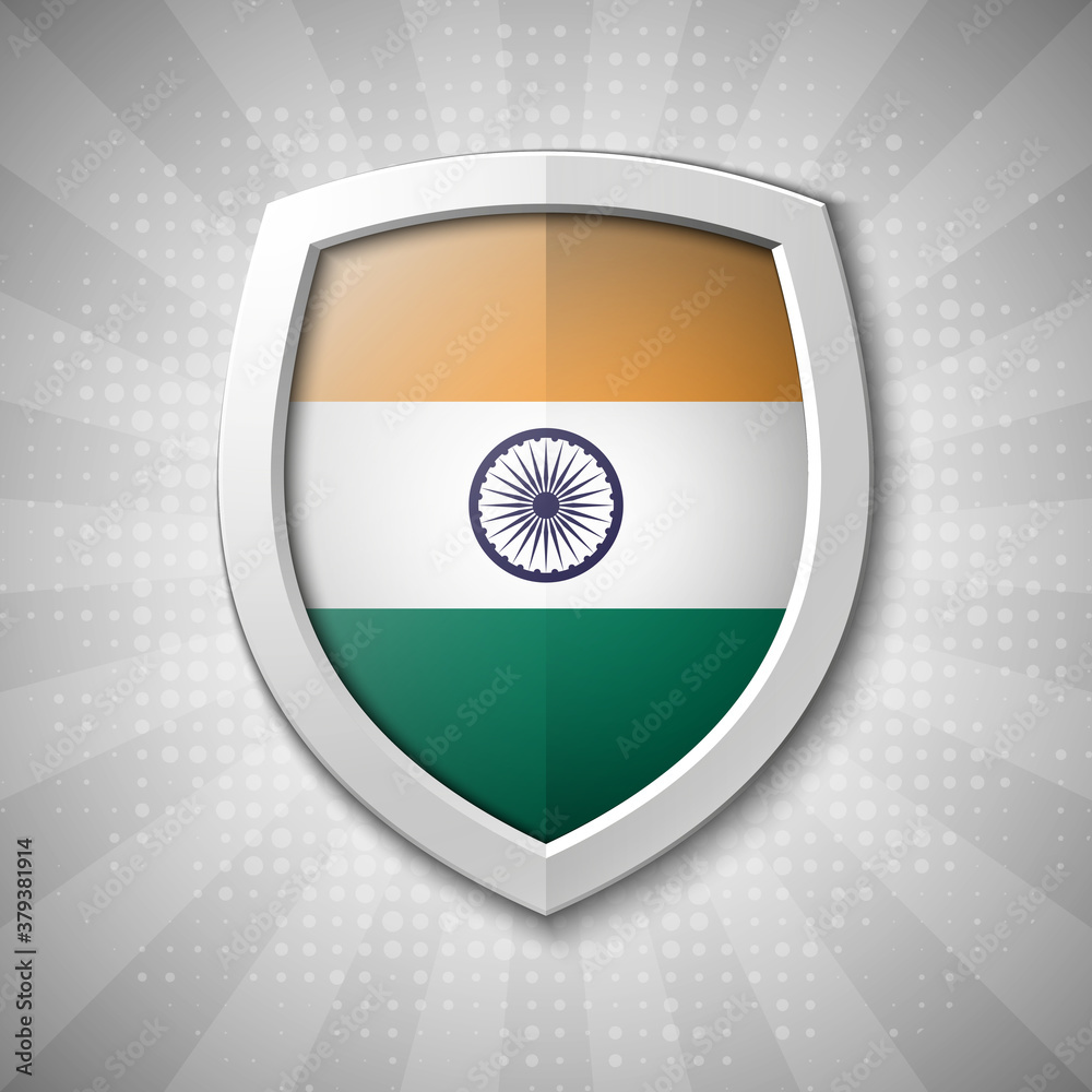 Republic of India Flag on a Shiny Shield, Illustration isolate on Grey ...