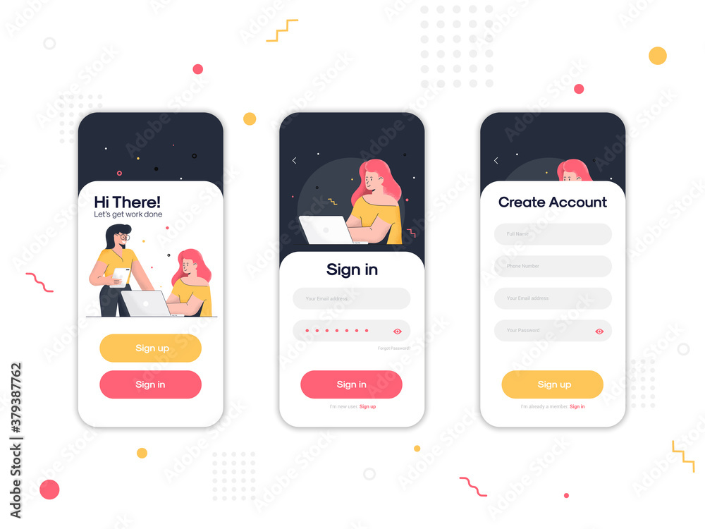Flat Design App screens - Sign in page Stock Vector | Adobe Stock