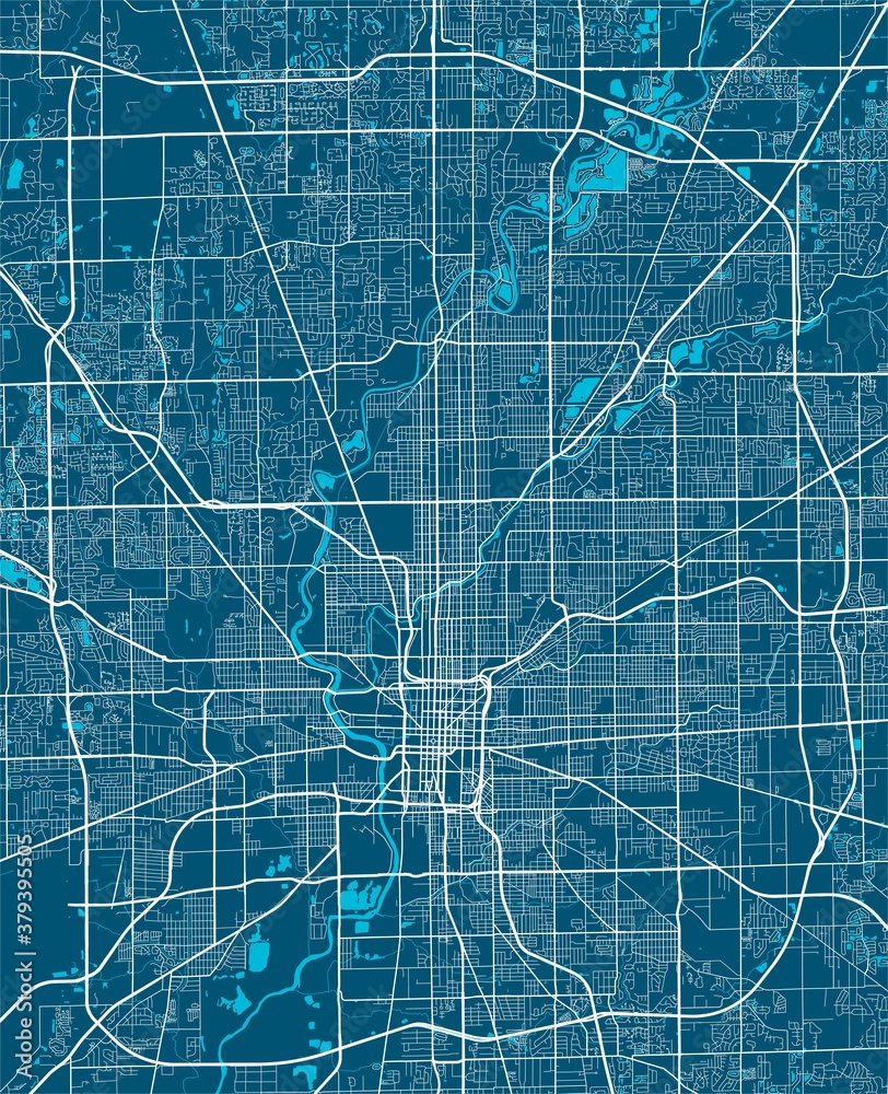 Detailed map of Indianapolis city, linear print map. Cityscape panorama ...