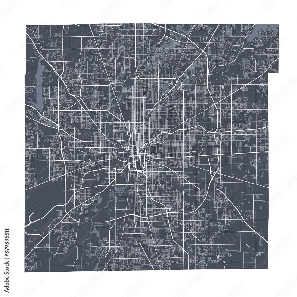 Indianapolis map. Detailed map of Indianapolis city poster with streets ...