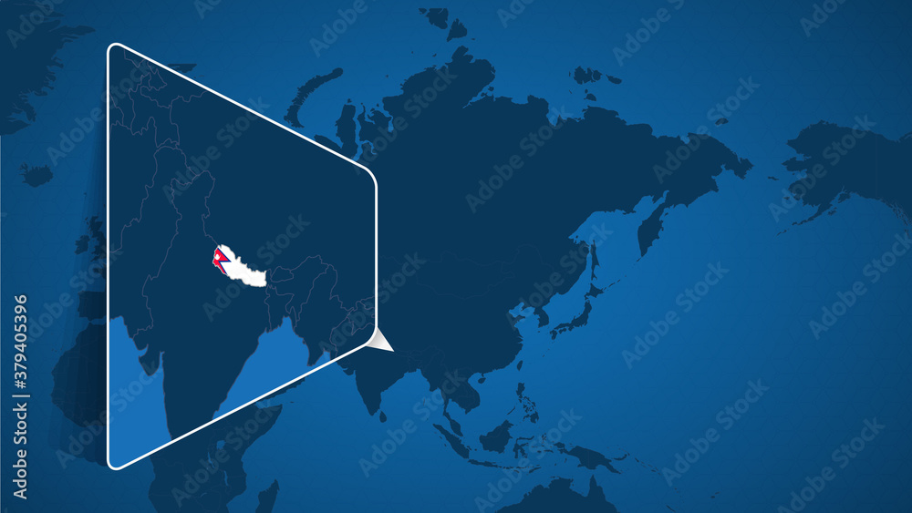 Location of Nepal on the World Map with Enlarged Map of Nepal with Flag ...