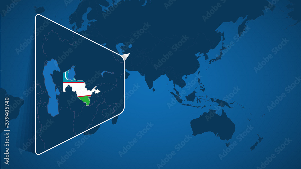 Location of Uzbekistan on the World Map with Enlarged Map of Uzbekistan ...