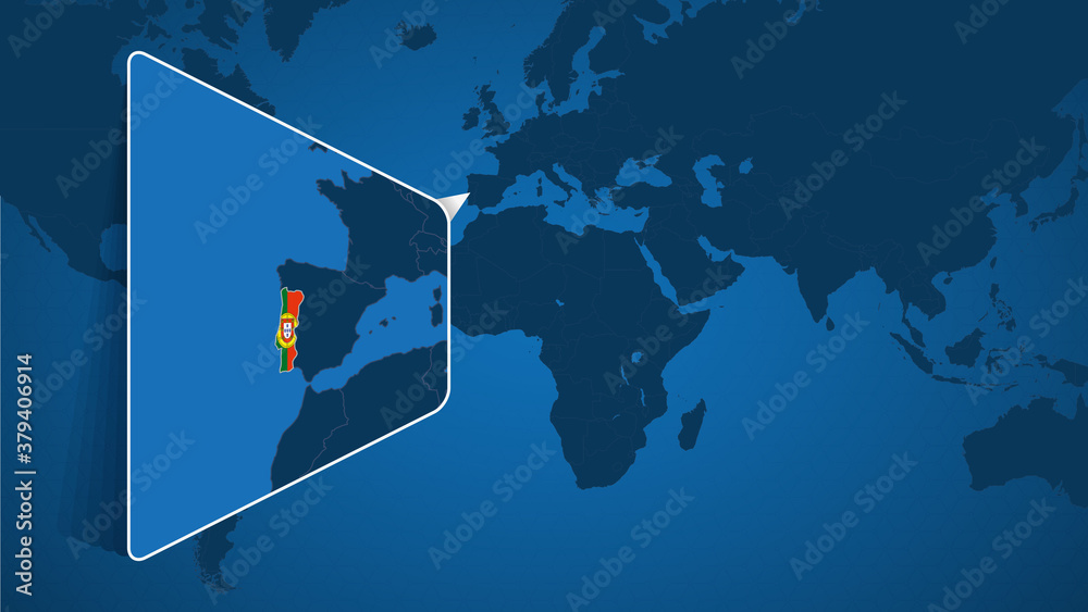 Vetor do Stock: Location of Portugal on the World Map with Enlarged Map ...