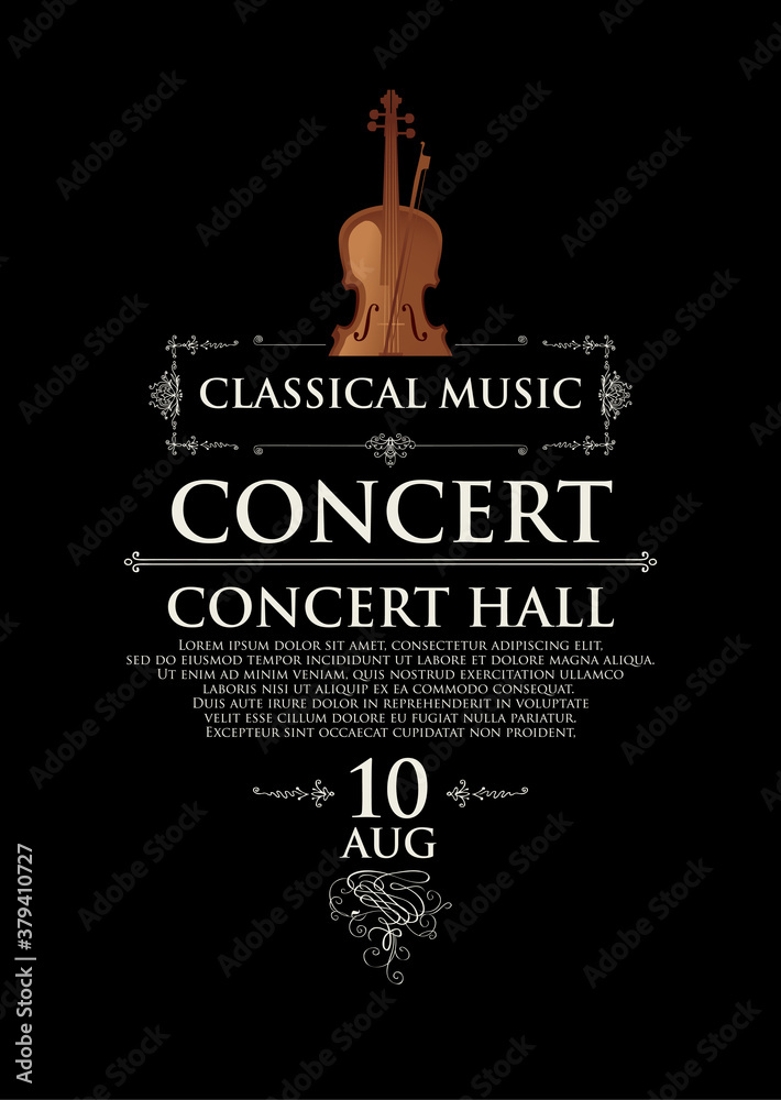 Poster for a concert of classical music in vintage style. Vector banner ...