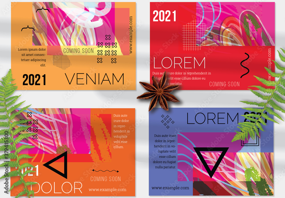 Flyer Layout with Geometric Shapes and Abstract Bright Artistic Brush ...