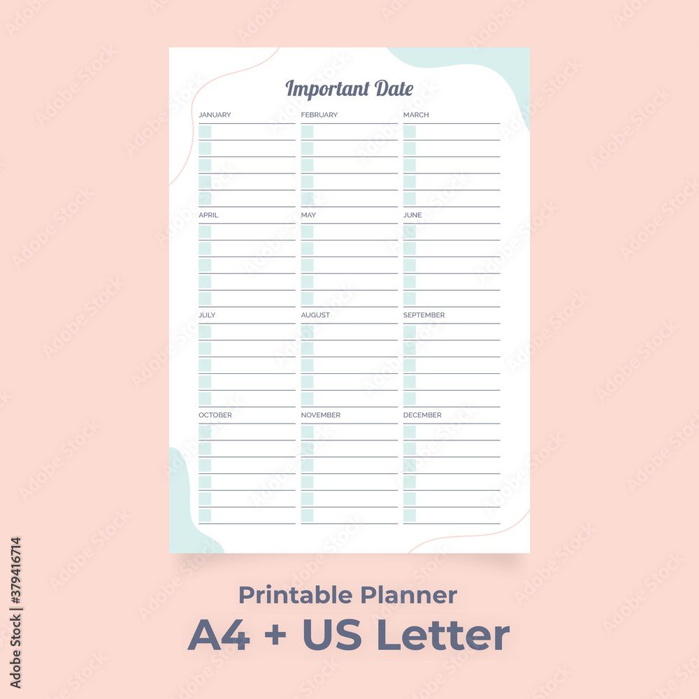 Minimalist Important Dates Printable, Monthly Planner, Birth Dates List ...