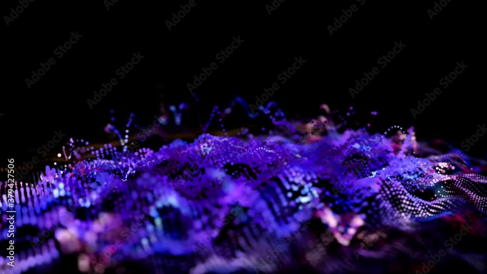 3D loop animation for science fiction background of glowing particles ...