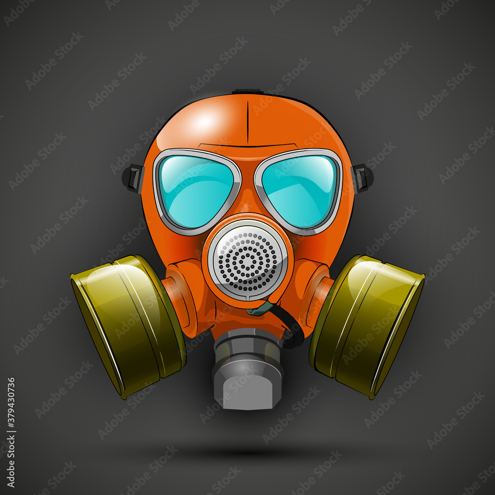 Gas mask respirator skull breather on round background. Protective ...