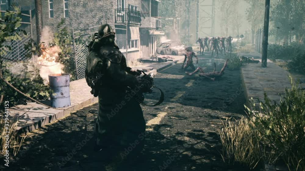 Vidéo Stock The last survivor of the Apocalypse shoots nightmarish ...