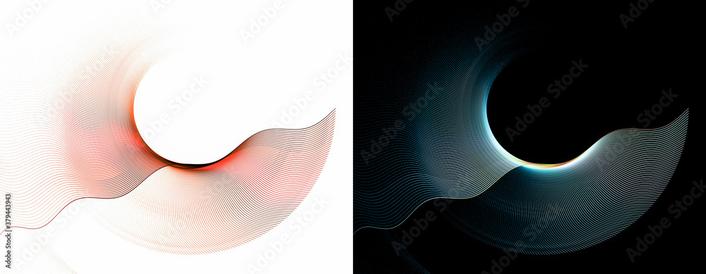 The transparent wavy surface bends in a circle and goes down diagonally ...