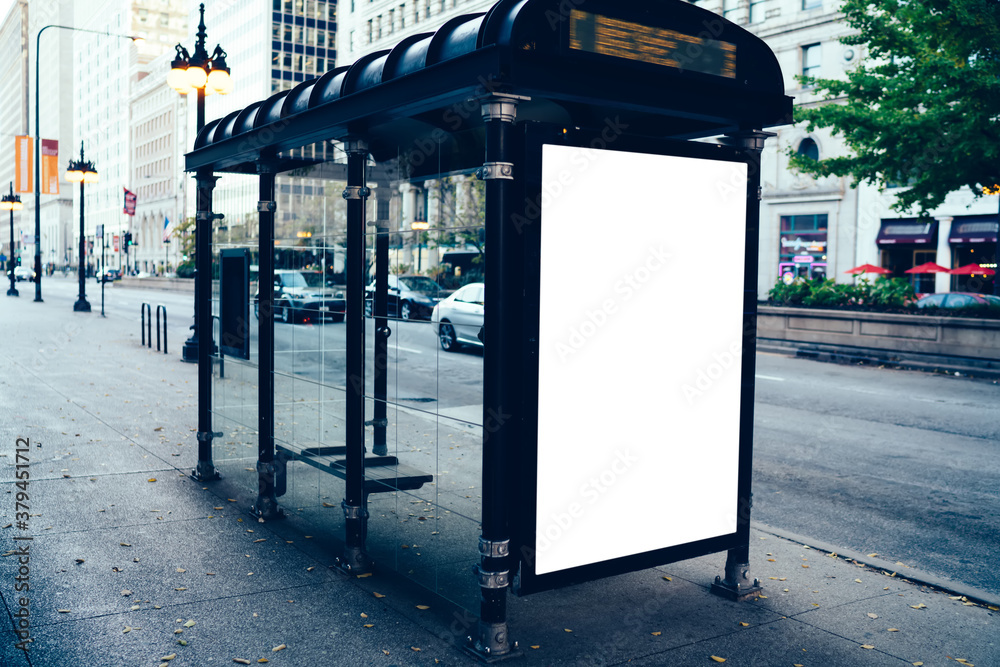 Modern empty billboard on bus station in Chicago city Stock Photo ...
