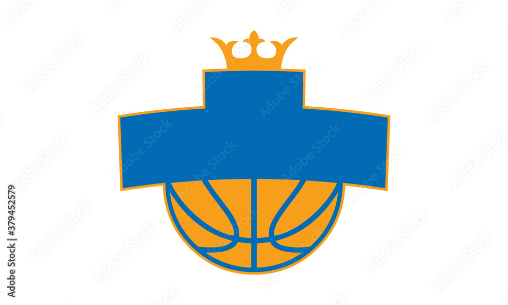 Blue and yellow vector of emblem or sports symbol with basketball and ...