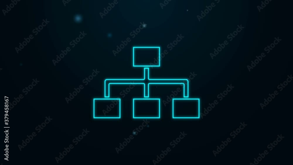 Video „Glowing neon line Business hierarchy organogram chart infographics icon isolated on black ...
