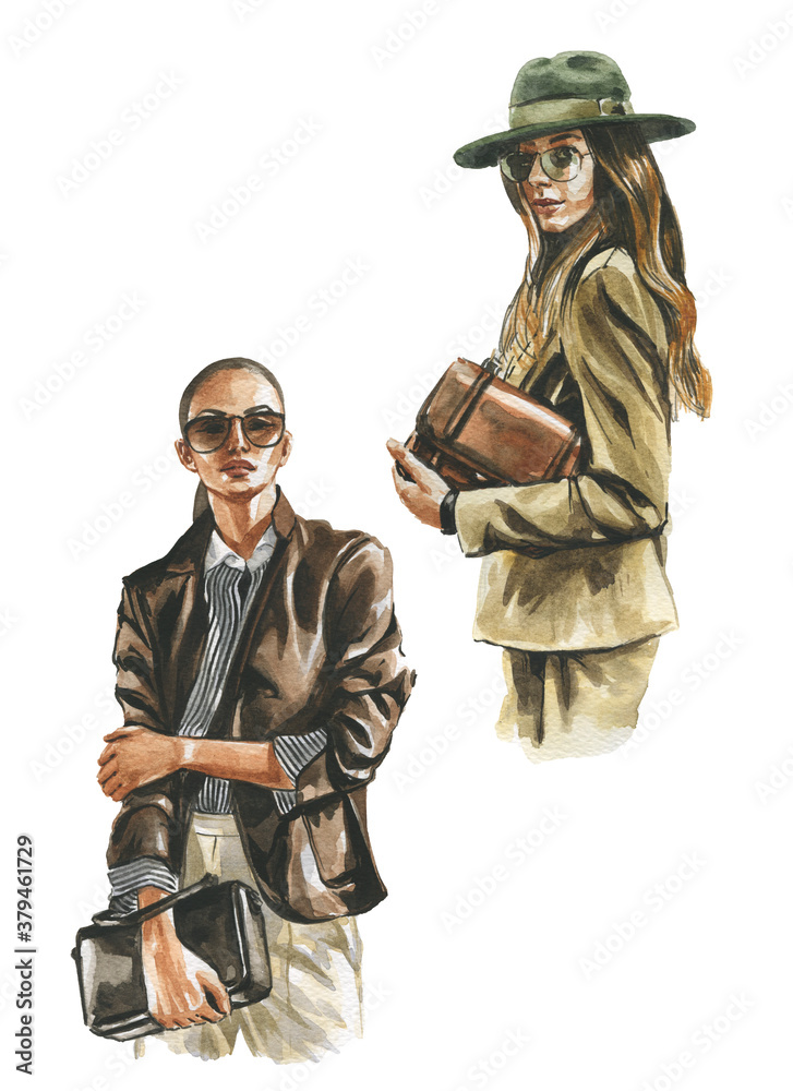 Fashion watercolor illustration of woman in business casual outfit ...
