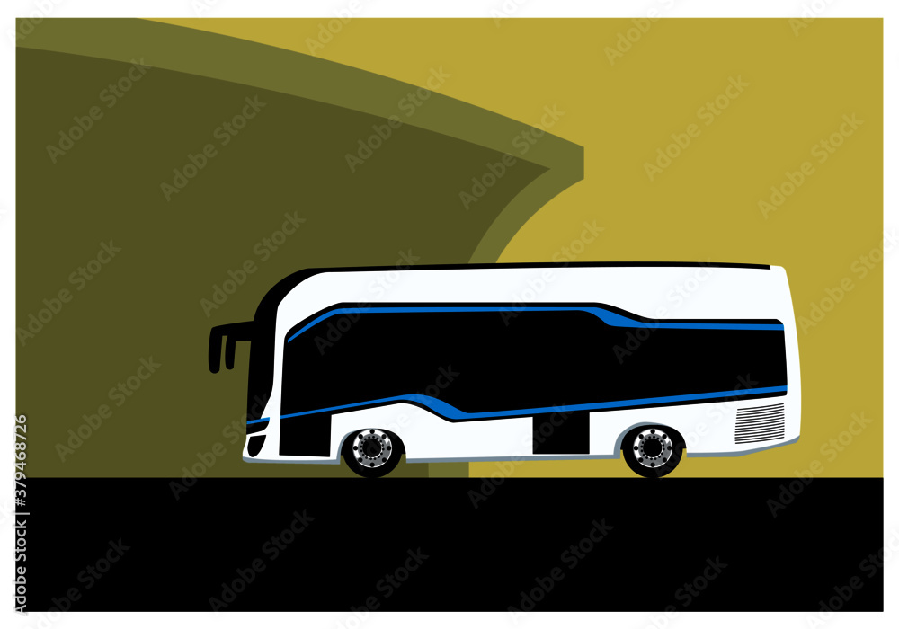 Tour bus service. Bus travel around the world. Vector drawing for ...
