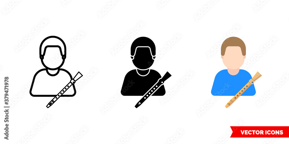 Hornist wind jammer icon of 3 types color, black and white, outline ...