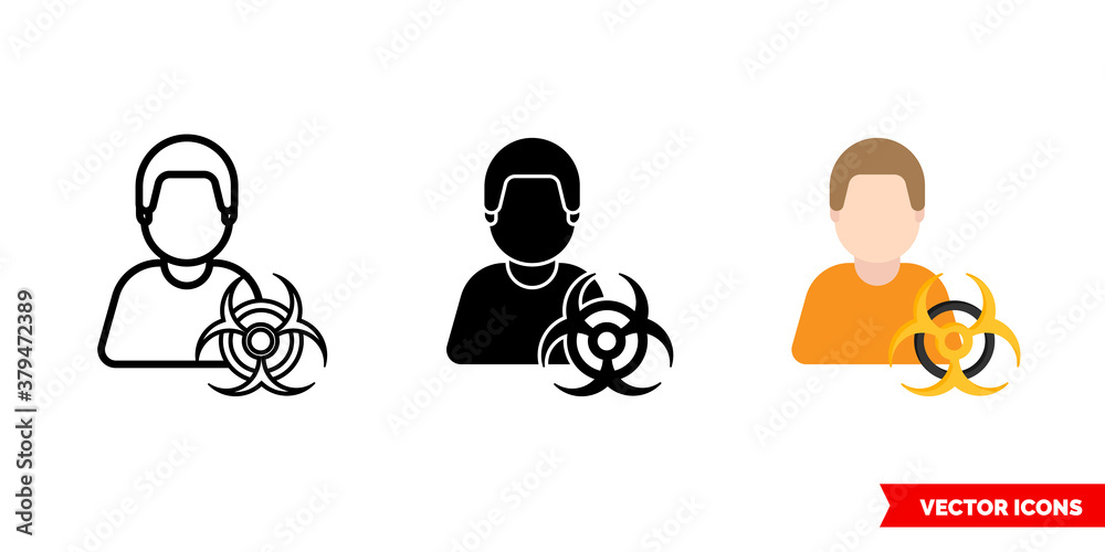 Infected icon of 3 types color, black and white, outline. Isolated ...