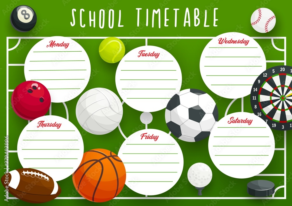 School timetable schedule vector template of education planner with ...