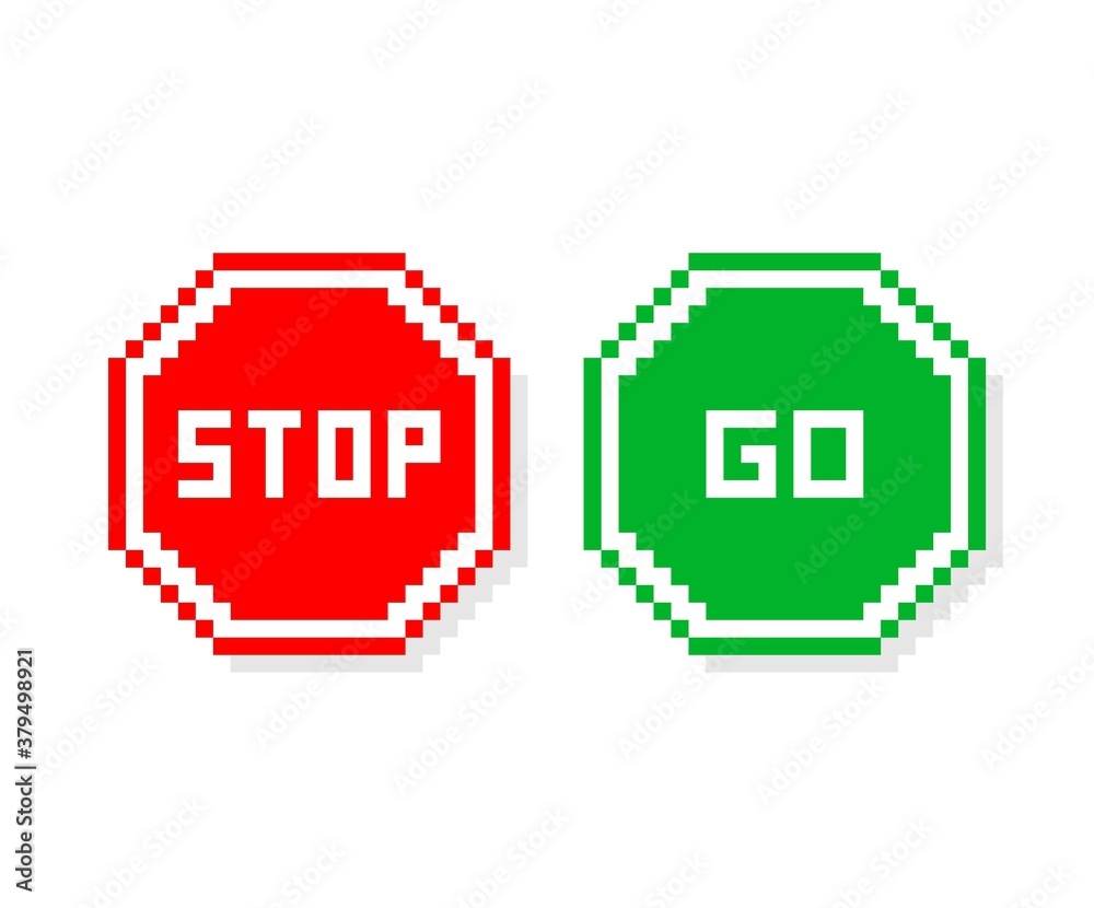Pixel art 8-bit stop and go traffic sign on white background - isolated ...