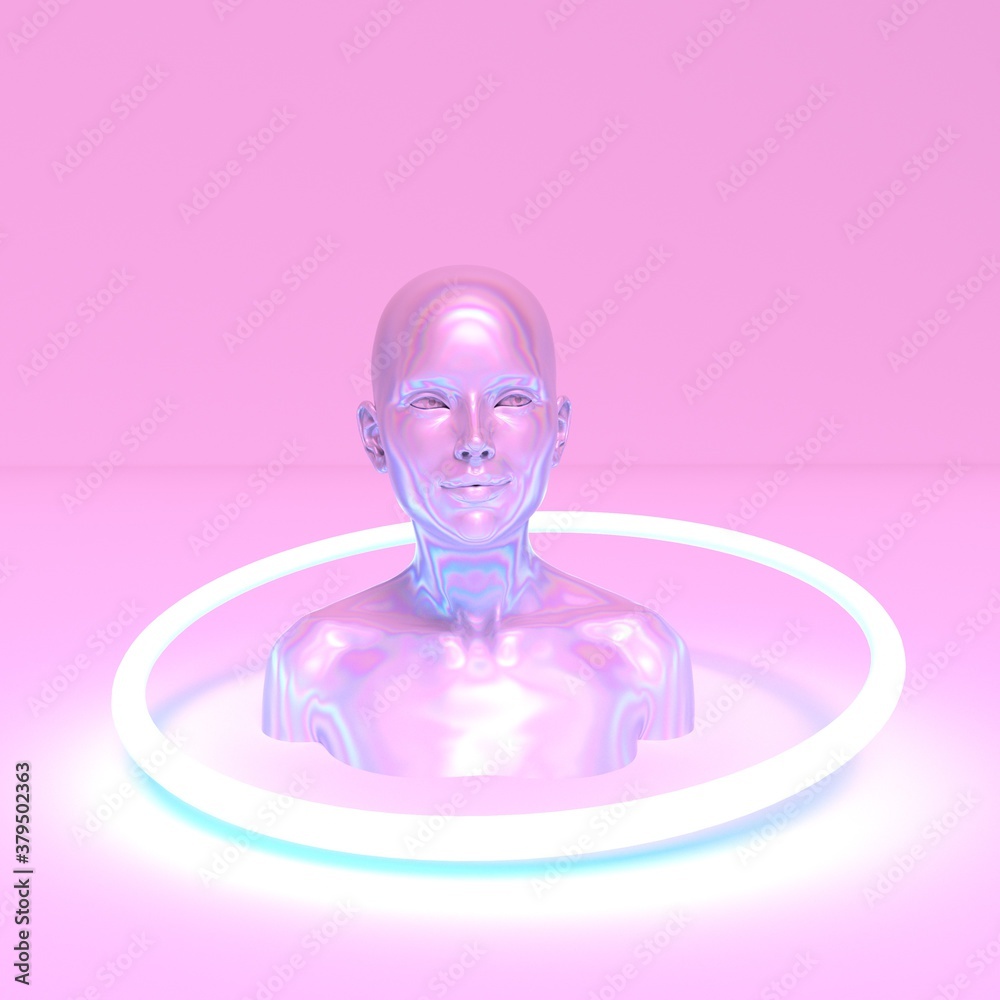 3d render of abstract neon background with human body. Female mannequin ...