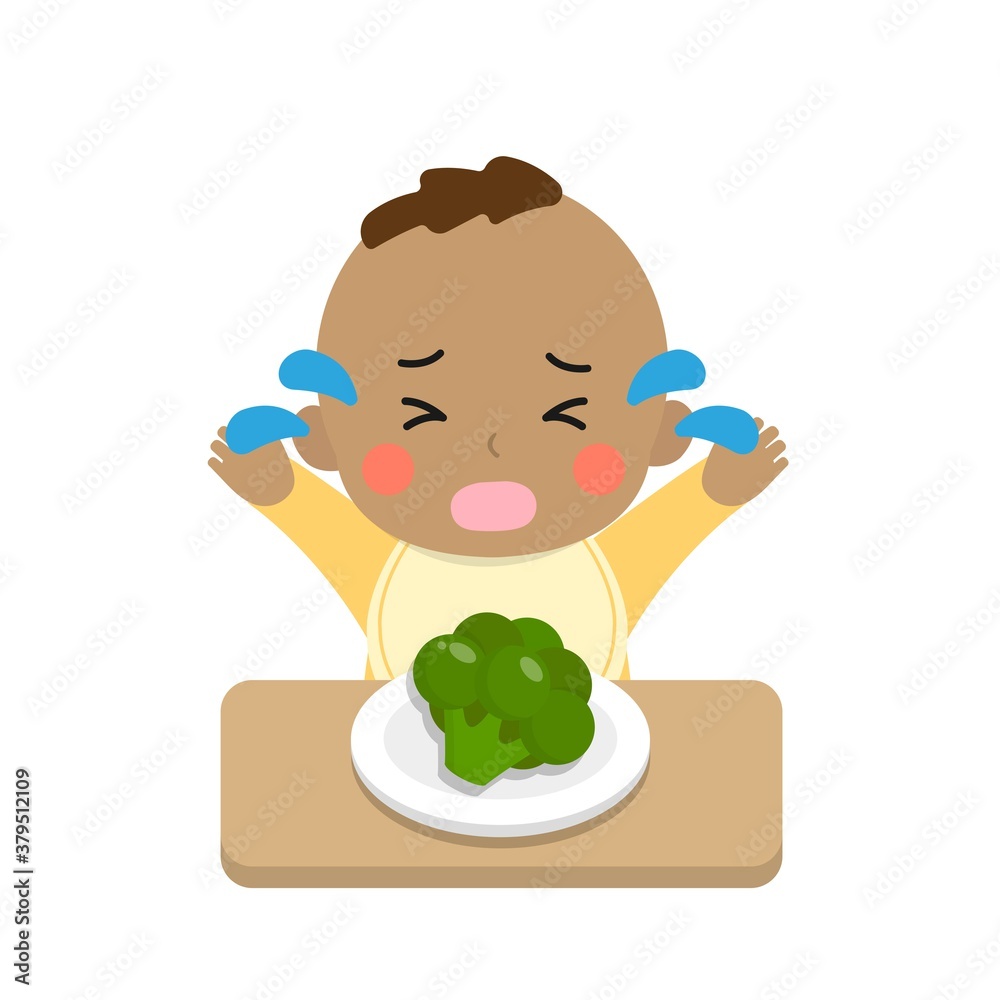 Cute baby eating vegetables, picky eaters, angry, crying, daily life ...
