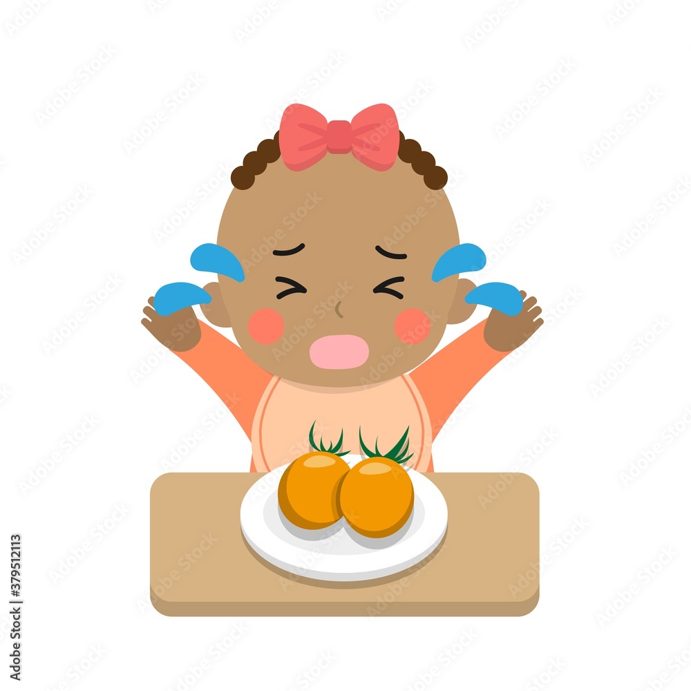 Cute baby eating vegetables, picky eaters, angry, crying, daily life ...