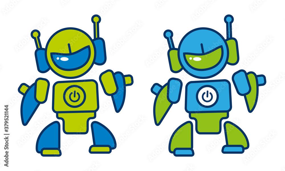 Chat bot. Robot support. Robot points moving. Robot switch on screen ...