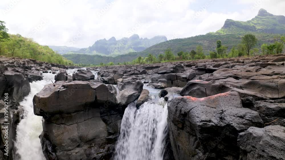 Split waterfall in the magnificent backdrop of the Western ghats of ...
