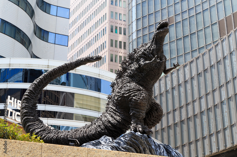 Chiyoda, Tokyo, Japan - Godzilla: Statue of Godzilla in Hibiya Chanter ...