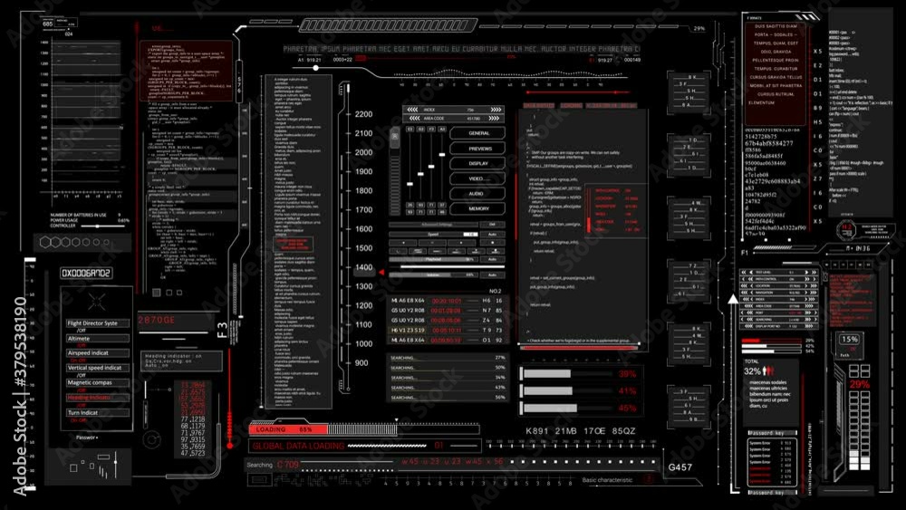 User Interface HUD.Technological Futuristic SciFi elements.Text code ...