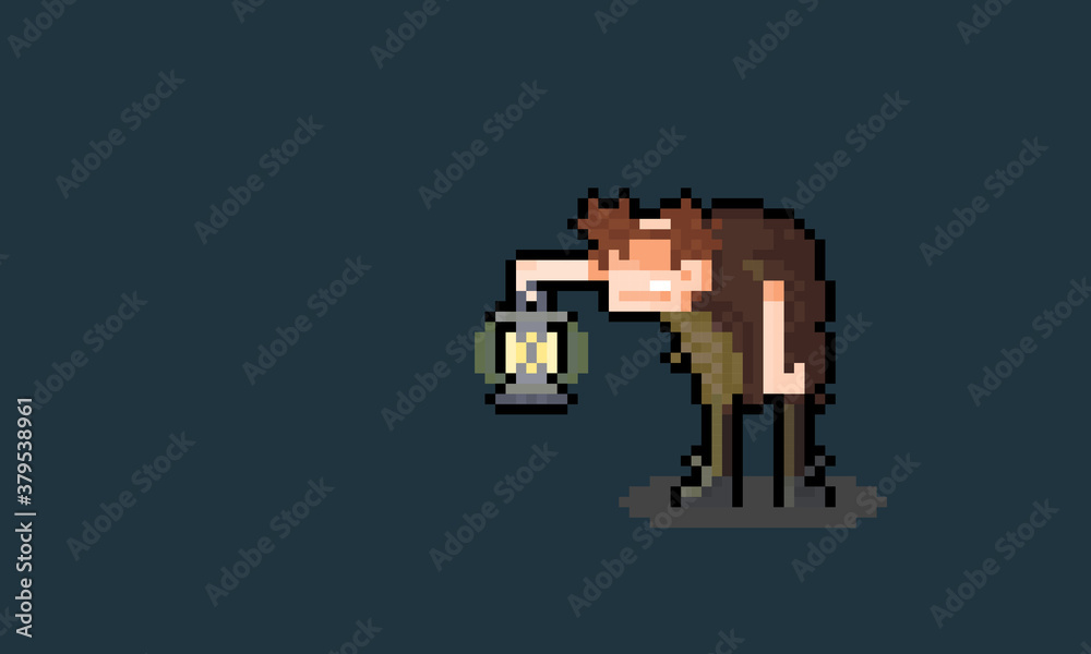 Pixel art cartoon igor character holding a lantern. Stock Vector ...