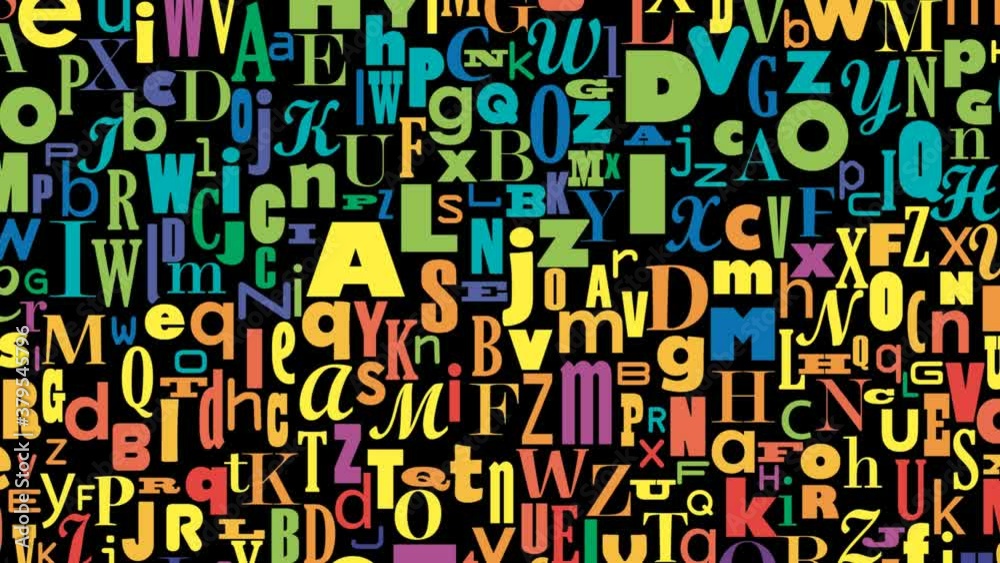 Confused letters of the alphabet scrolling, colorful background ...