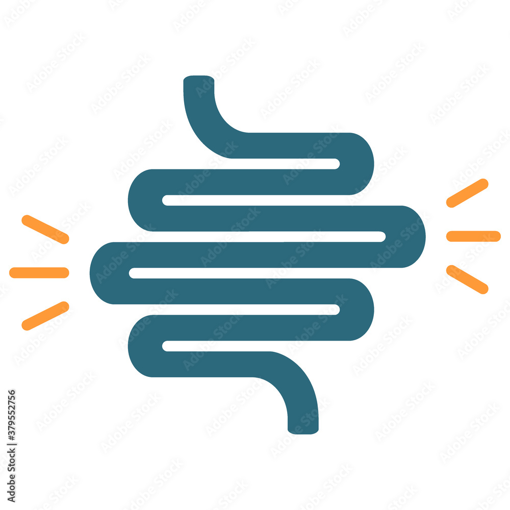 Intestine with acute pain colored icon. Ulcerative colitis, bloating ...
