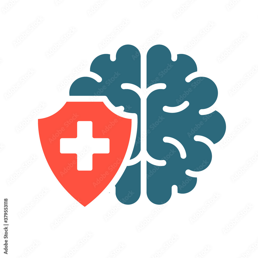 Healthy protected brain colored icon. Treatment, first aid for brain ...