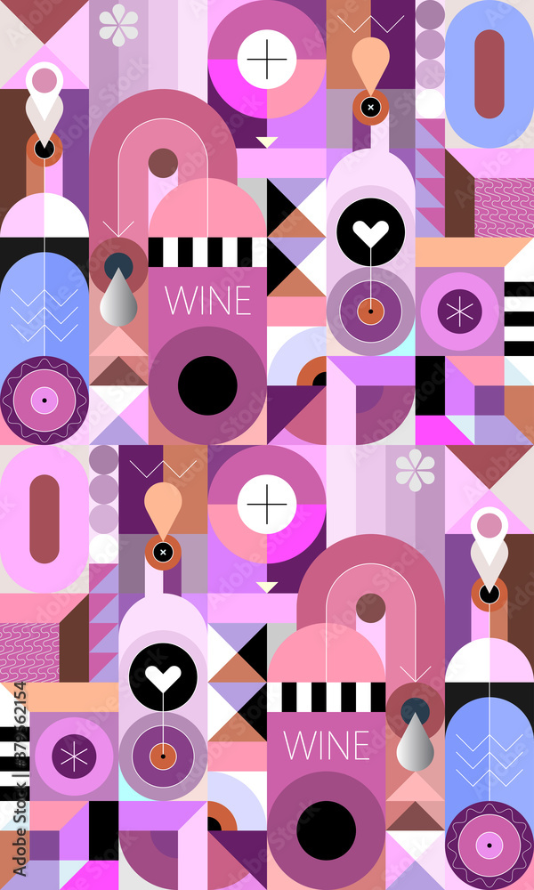 Abstract modern design of wine bottles and geometric shapes. Geometry ...