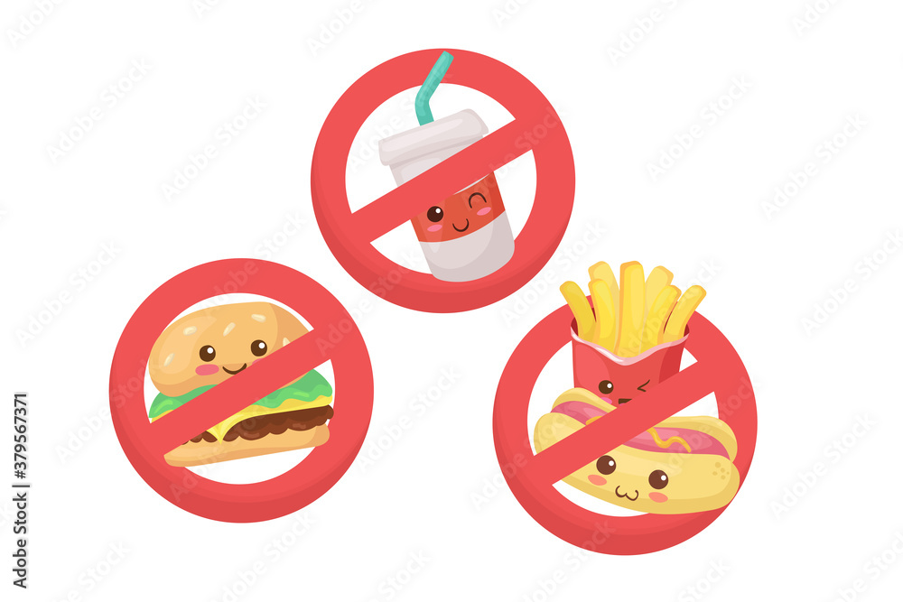 Set of prohibited vector signs - No Junk Food. Supermarket symbols ...