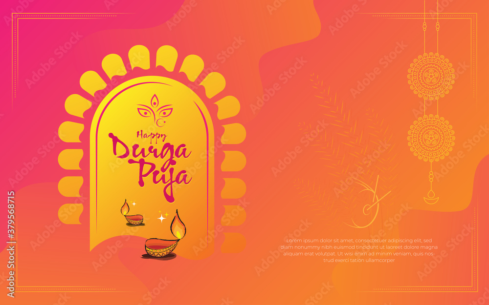 Happy Durga Puja Greeting Background Template Vector Illustration Stock ...