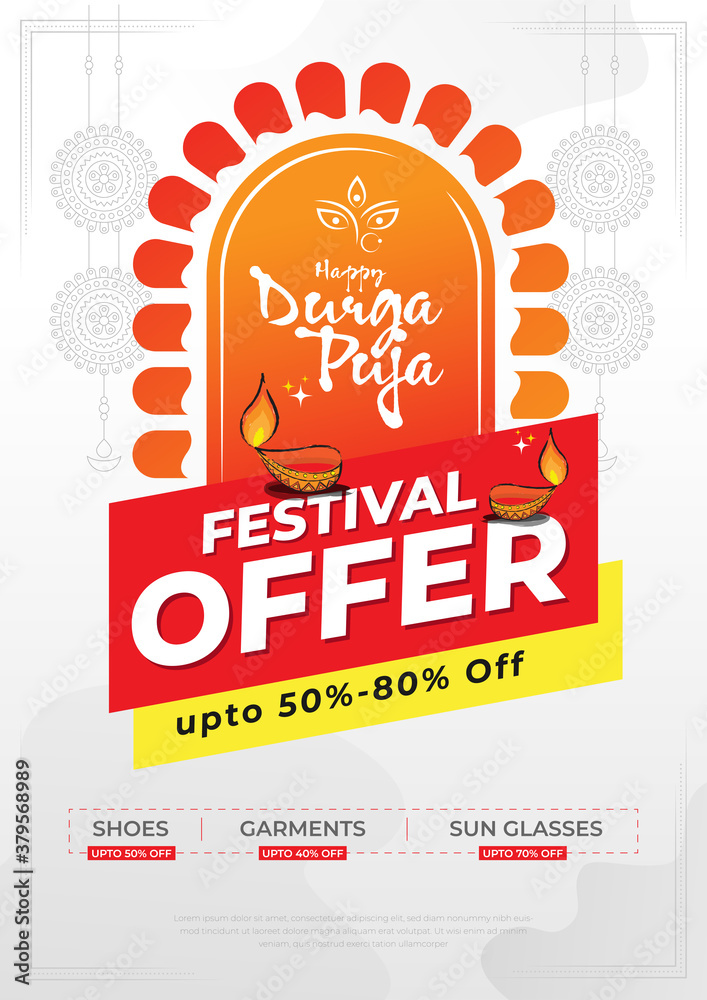 Durga Puja Festival Offer A4 Poster Design Layout Template Vector ...
