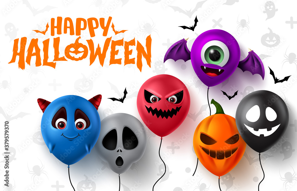 Halloween balloons vector background design. Happy halloween text with ...