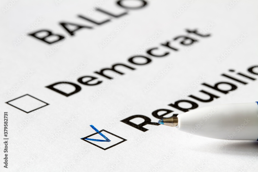 Checklist concept. Closeup of ballot paper with words Democrat and ...