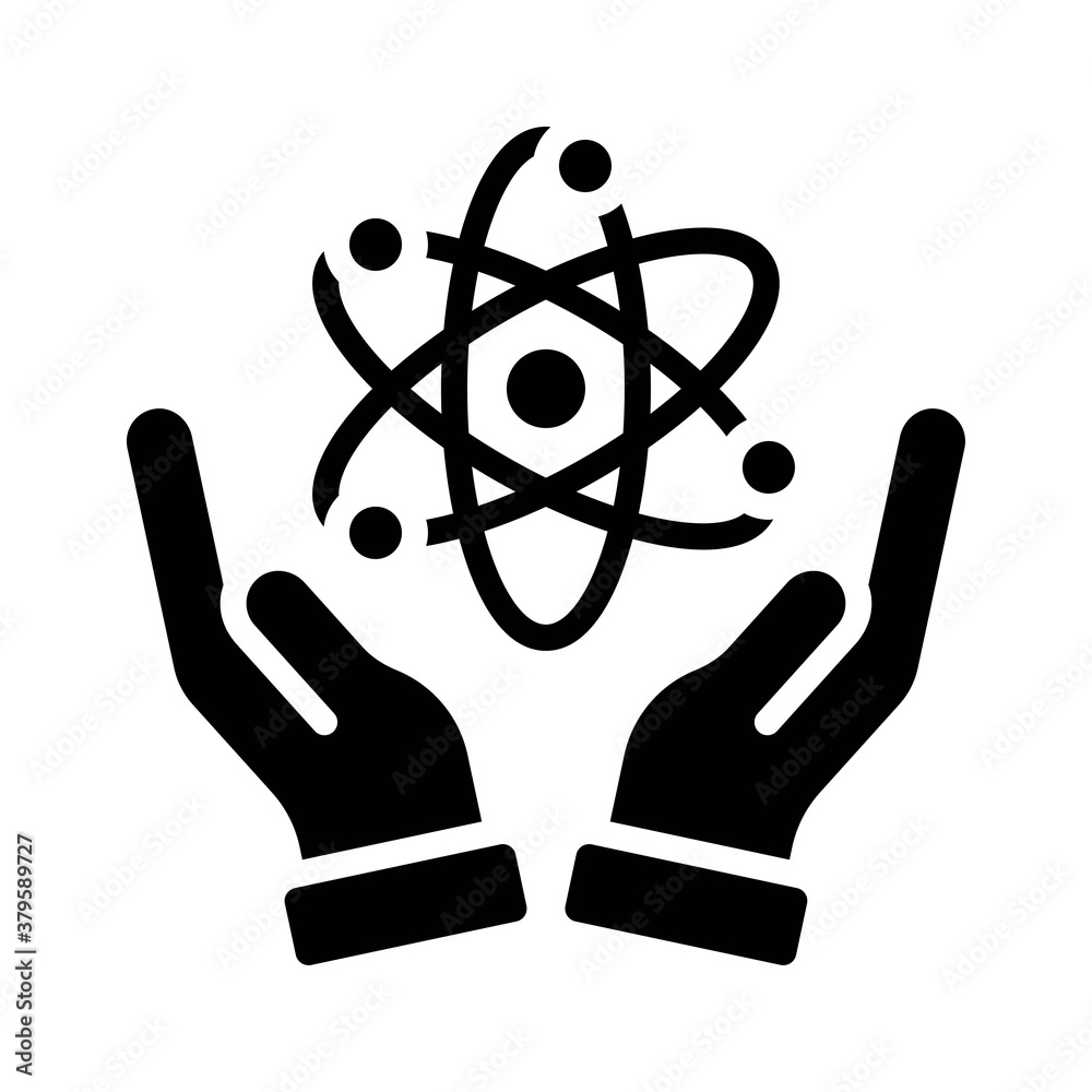 laboratory icon related laboratory care hands with atom vector in solid ...