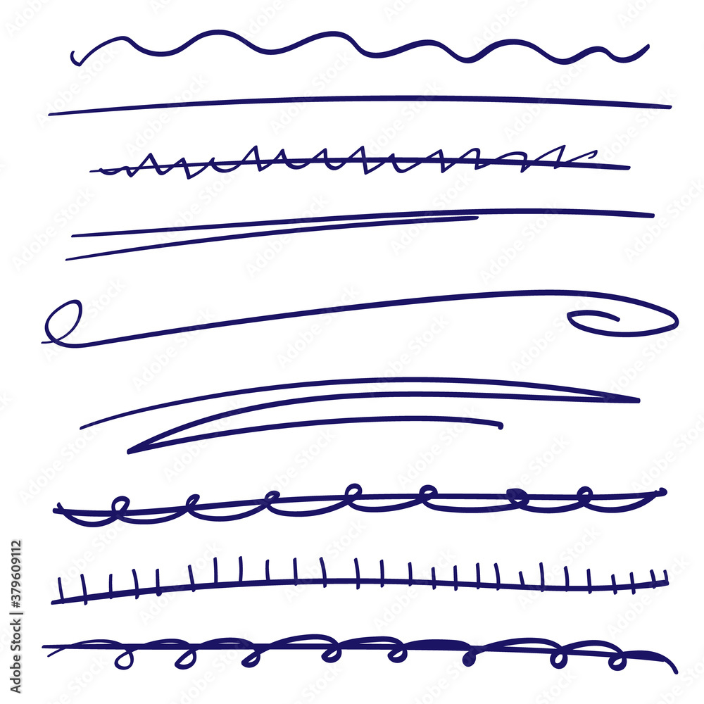 Set of handmade lines, brush lines, underlines. Hand-drawn collection ...