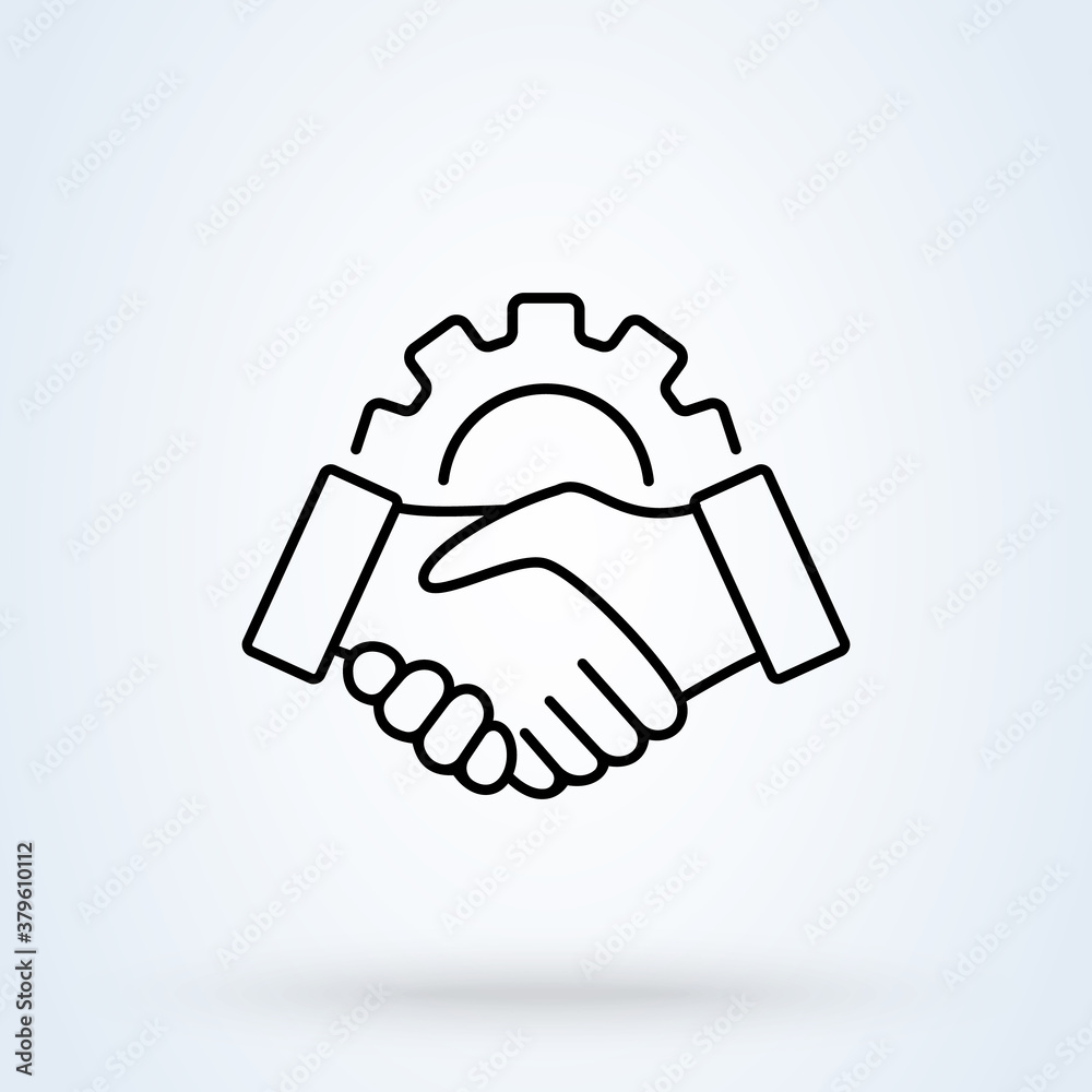 Smart Contract Setup Gear sign line icon or logo. Handshake or part of ...