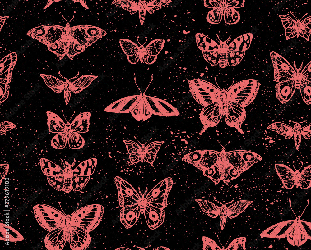 Seamless texture with hand drawn vector butterflies. Repeating ...