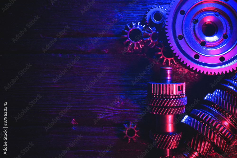 Primary and secondary shaft of the car gearbox on black background in ...