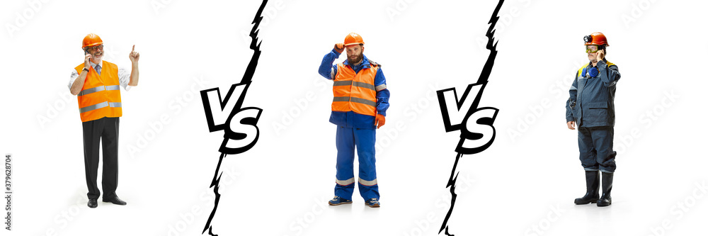 Group of people with different professions isolated on white studio ...