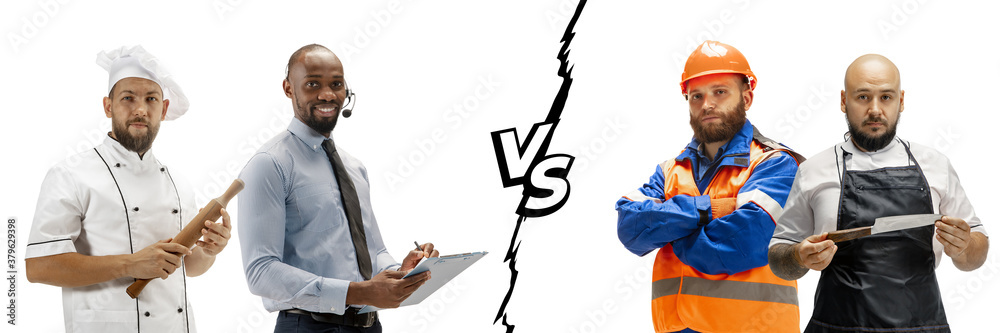 Group of people with different professions isolated on white studio ...