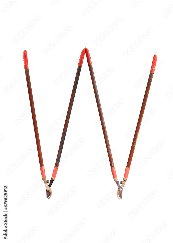 Cutting pliers tool alphabet letter W character font isolated on white ...