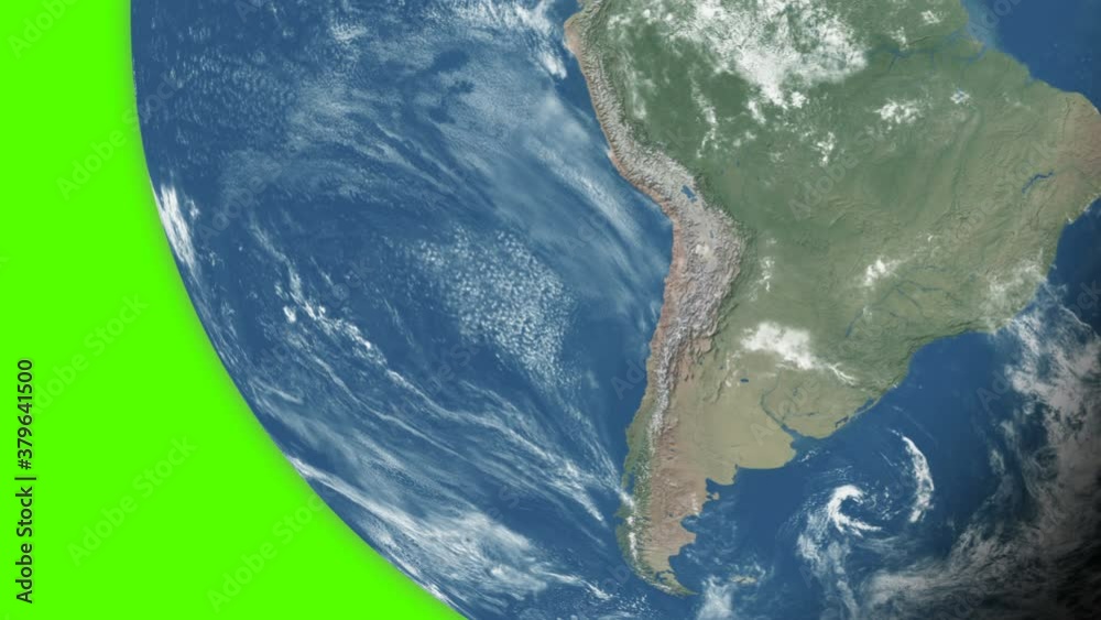 Planet earth from space. Realistic world globe spinning slowly at green ...